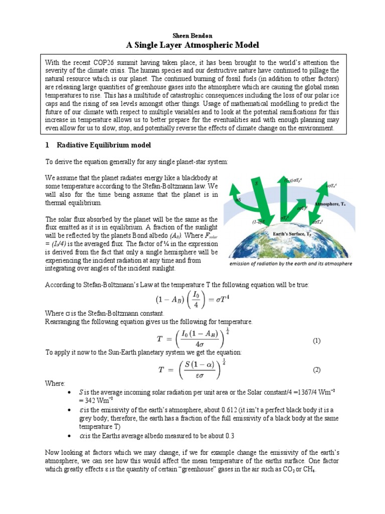 A Single Layer Atmospheric Model | PDF | Water Vapor | Greenhouse Effect