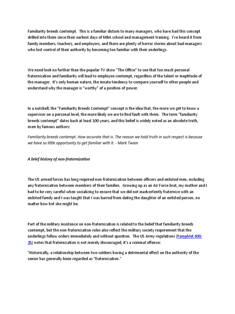 Familiarity Breeds Contempt | PDF