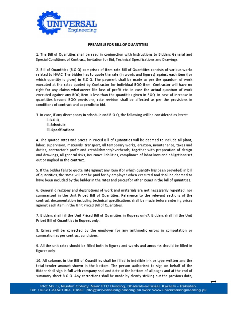Boq Preamble | PDF | Employment | Business