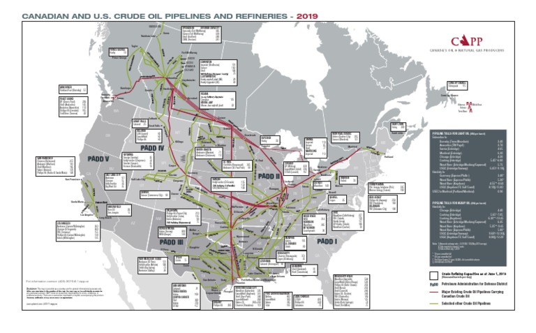 Canadian and U.S. Crude Oil Pipelines and Refineries - : Padd V Padd Iv ...