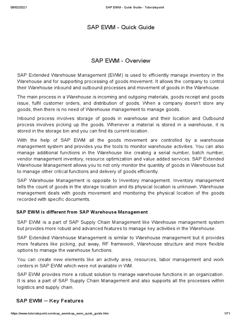 SAP EWM - Quick Guide - Tutorialspoint | PDF | Warehouse | Inventory