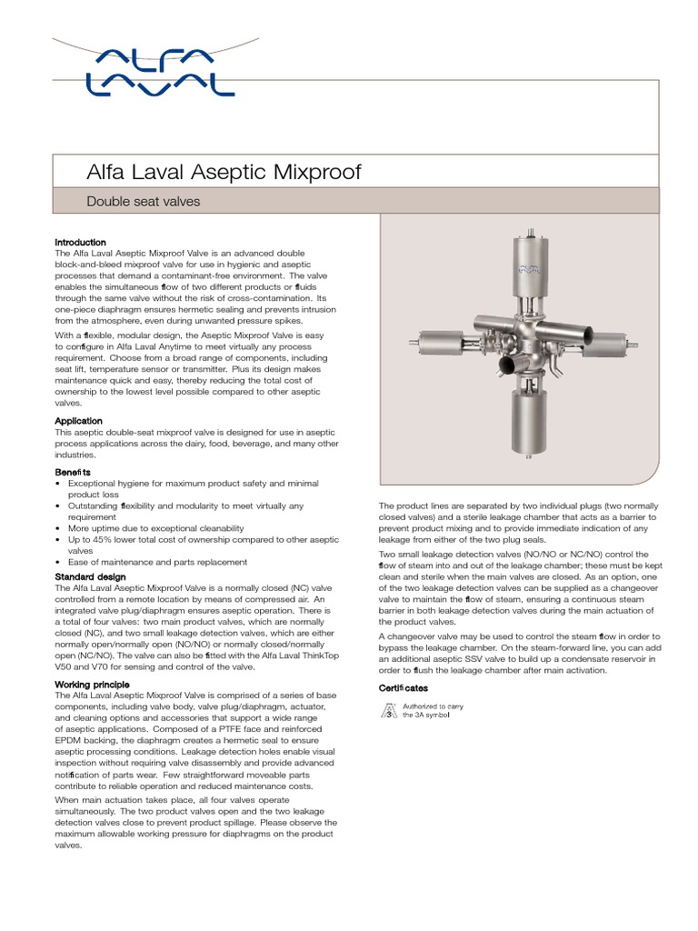 Aseptic Mixproof Valve Guide | PDF | Valve