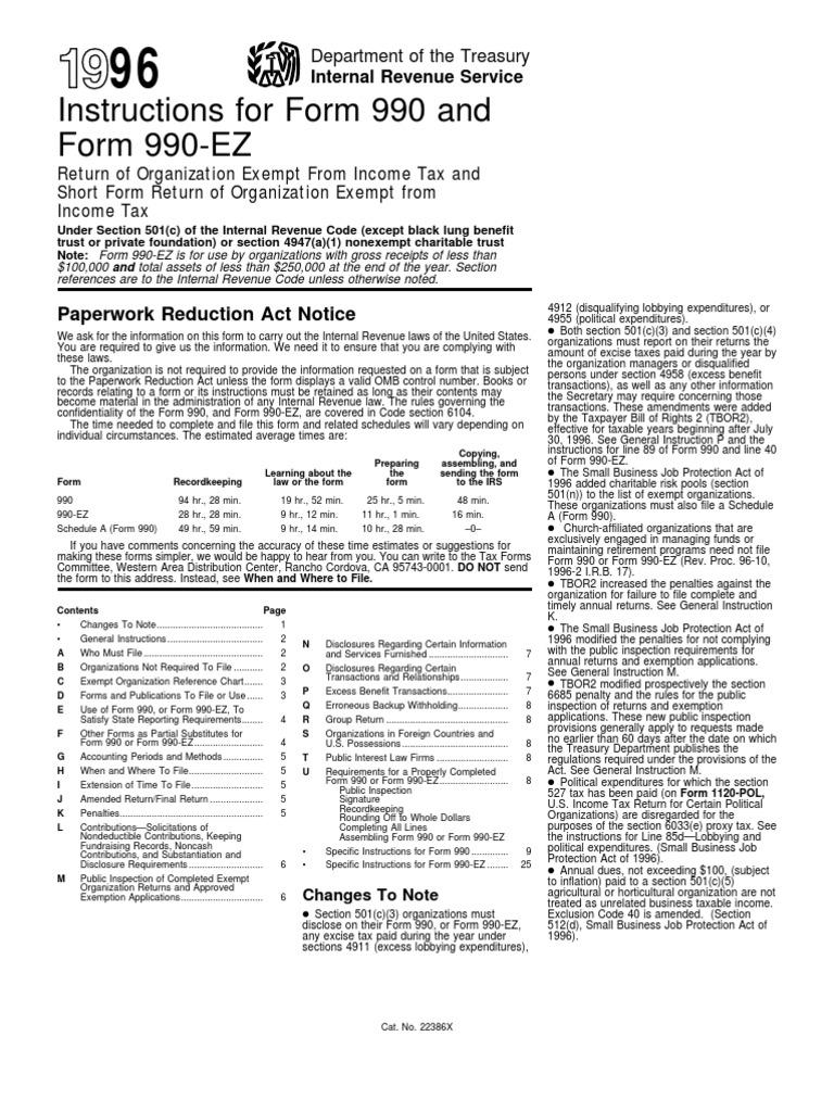 US Internal Revenue Service: I990-Ez - 1996 | PDF | 501(C) Organization ...