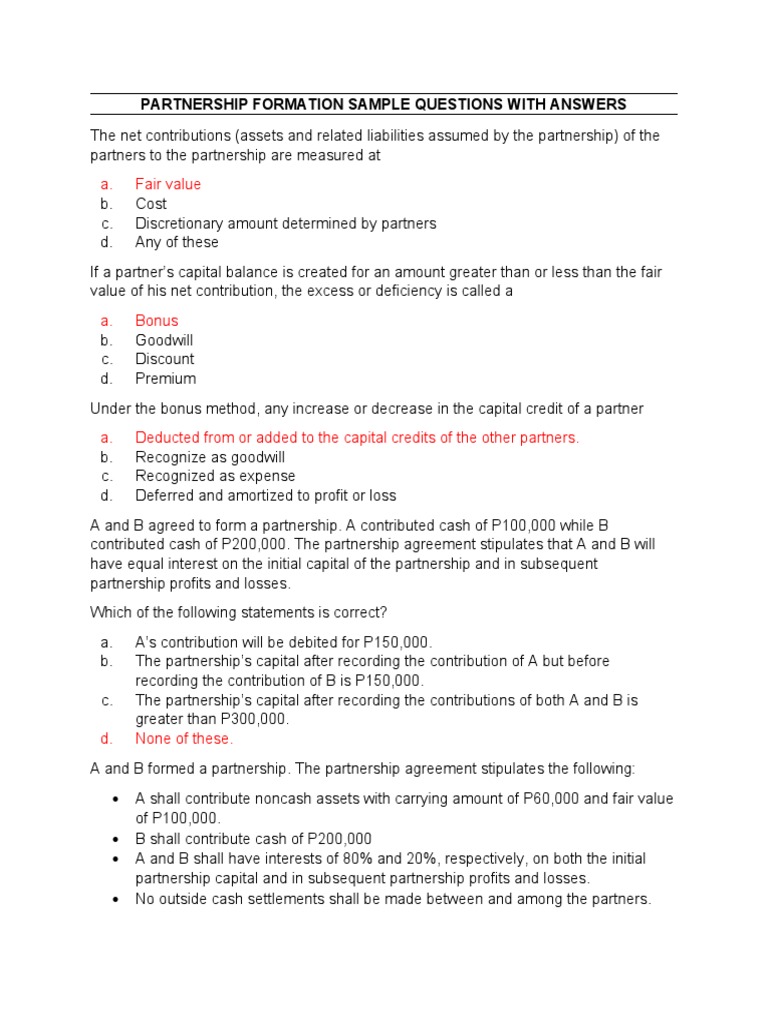 Partnership Formation Questions & Answers | PDF | Partnership ...