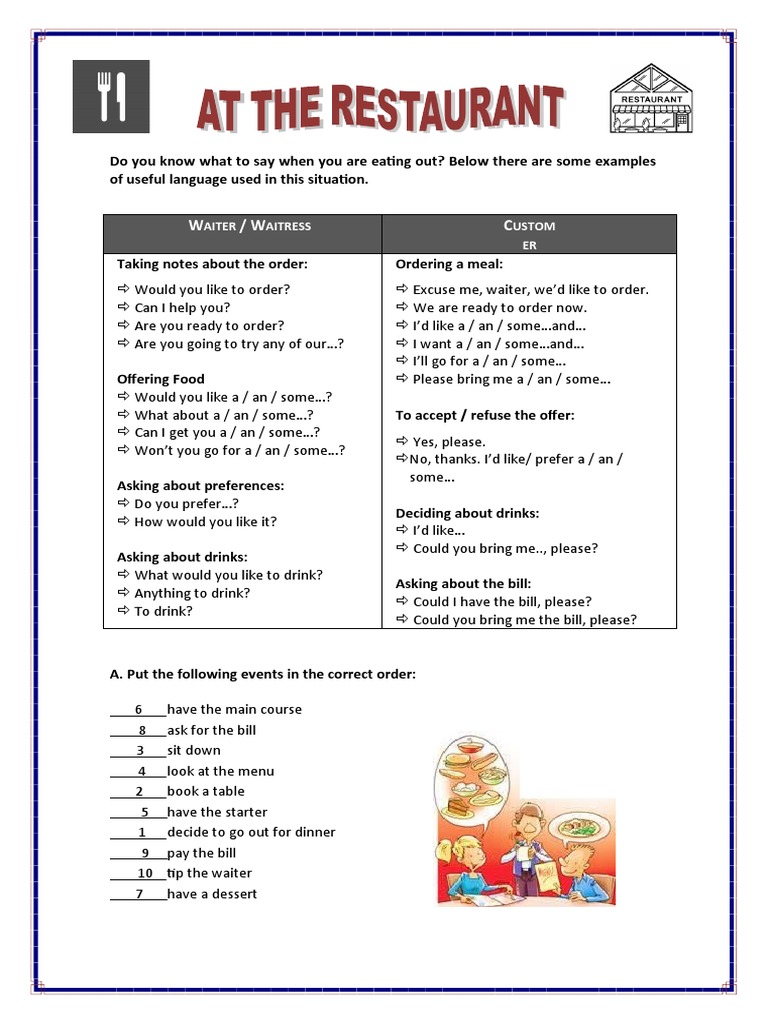 Homework At-The-Restaurant Tarea | PDF | Waiting Staff | Eating ...