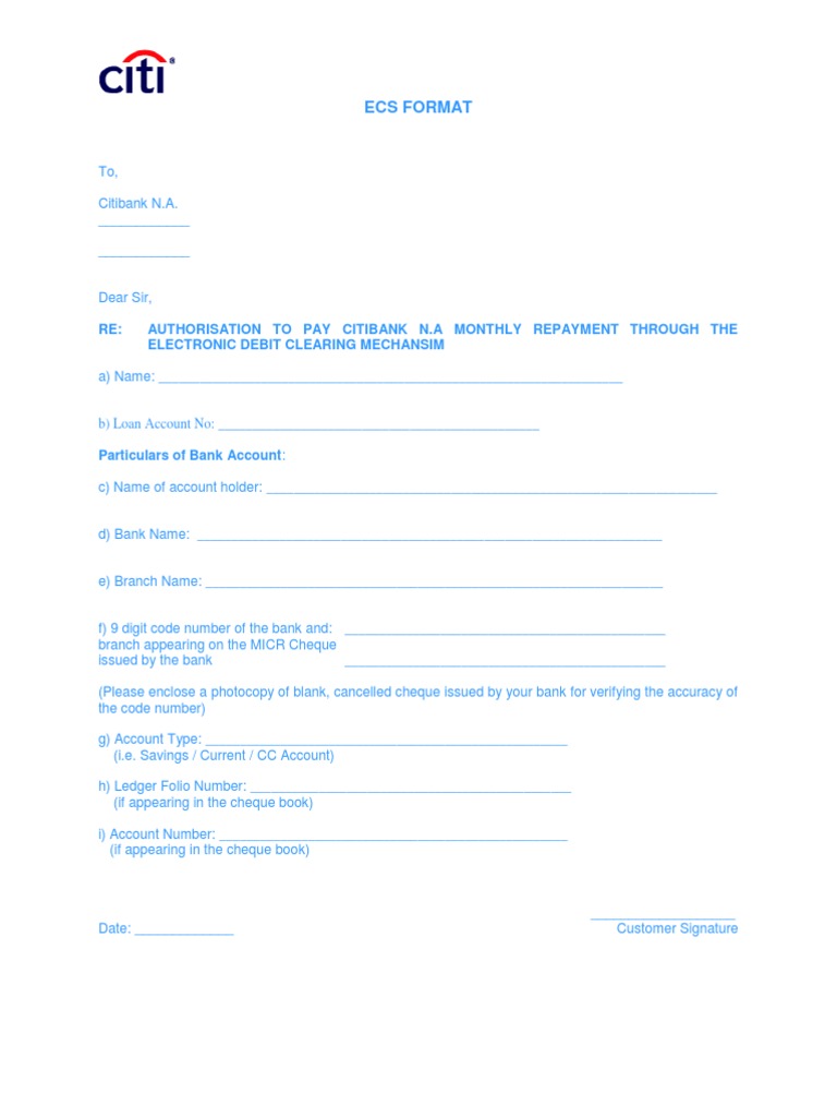ECS Format | Cheque | Banks