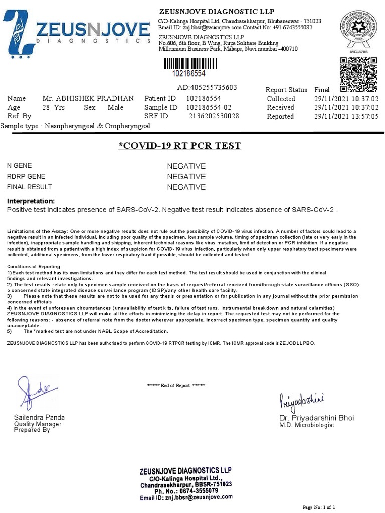 COVID-19 Test Result: Negative | PDF | Infection | Reverse ...