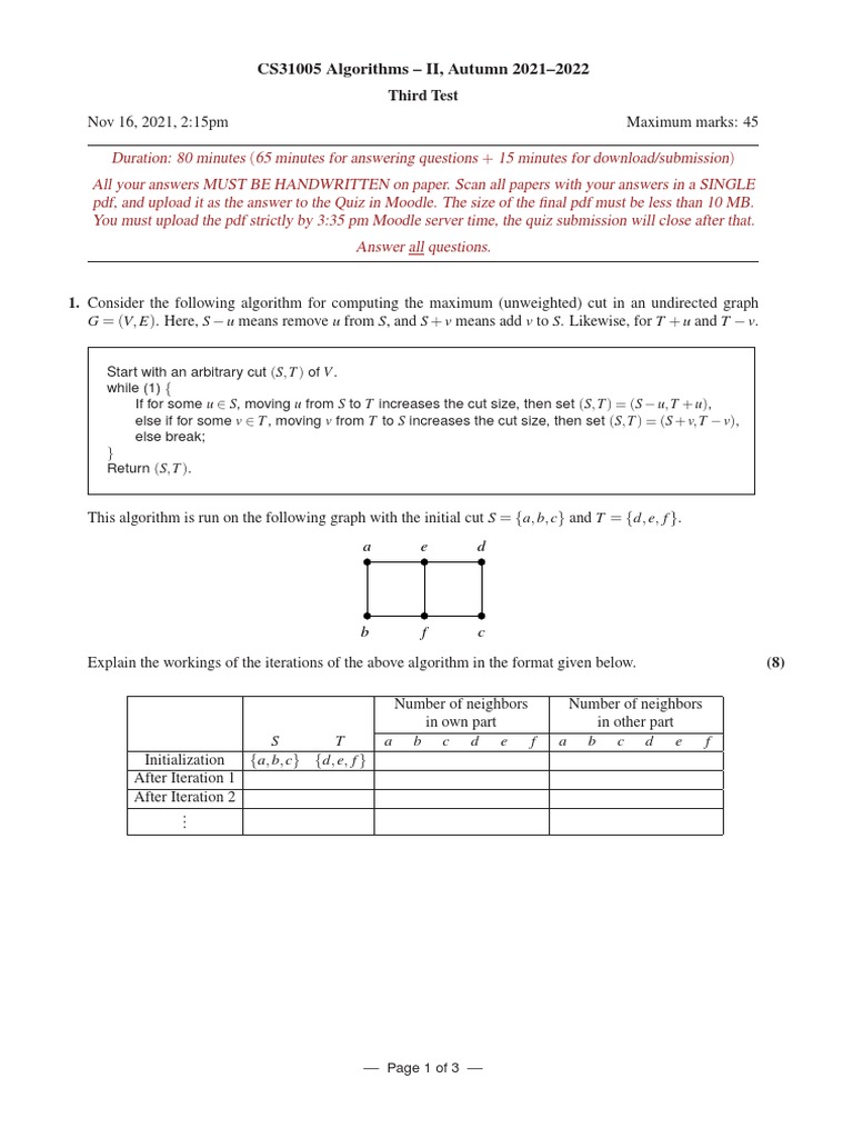 Algorithms Question Paper | PDF | Mathematical Optimization | Applied ...