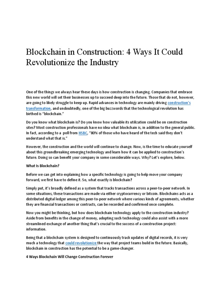 Blockchain's Impact on Construction | PDF | Building Information ...