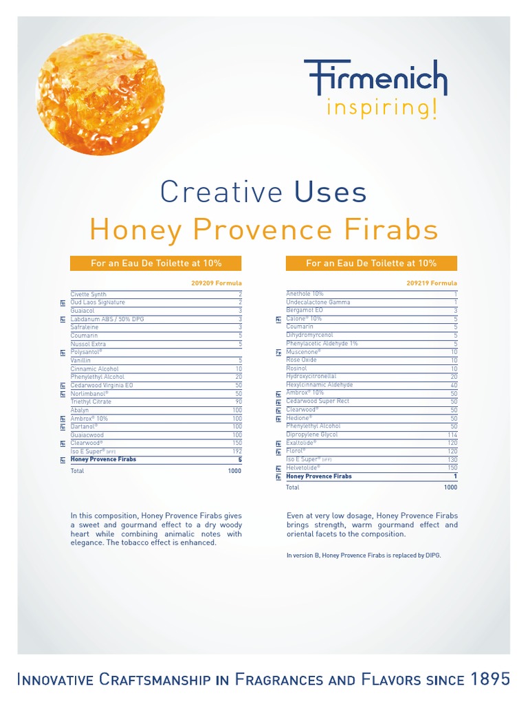 Honey Provence Firabs Formulas | PDF | Chemistry | Perfumery