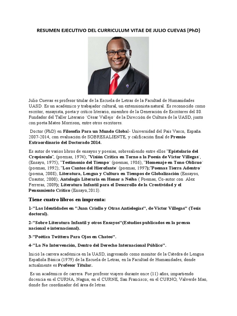 Resumen Curriculum Del Dr. Julio Cuevas | PDF | Academia