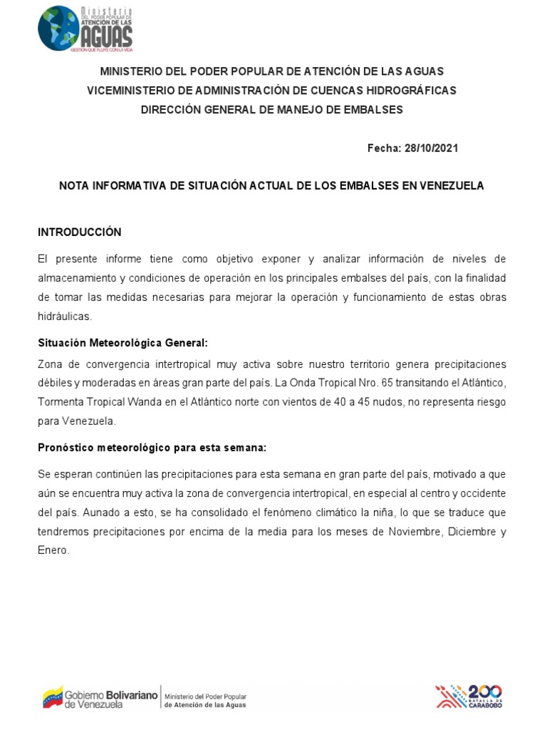 Modelo Nota Informativa | PDF | Reservorio | Agua