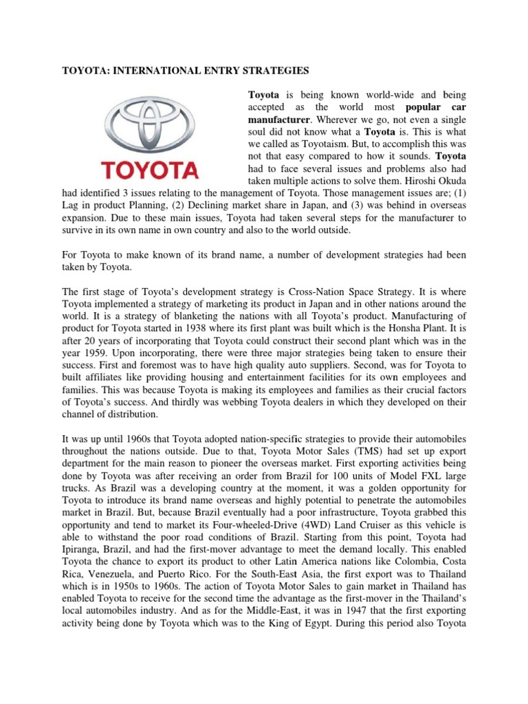 Case Study - Toyota International Entery | PDF | Toyota | Car