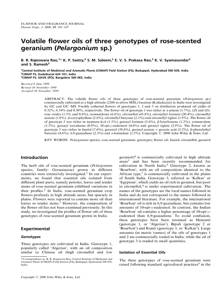 Volatile Flower Oils of Three Genotypes of Rose-Scented Geranium ...