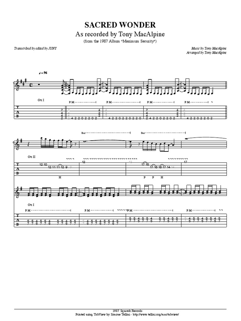 Sacred Wonder Tab - Tony MacAlpine | PDF