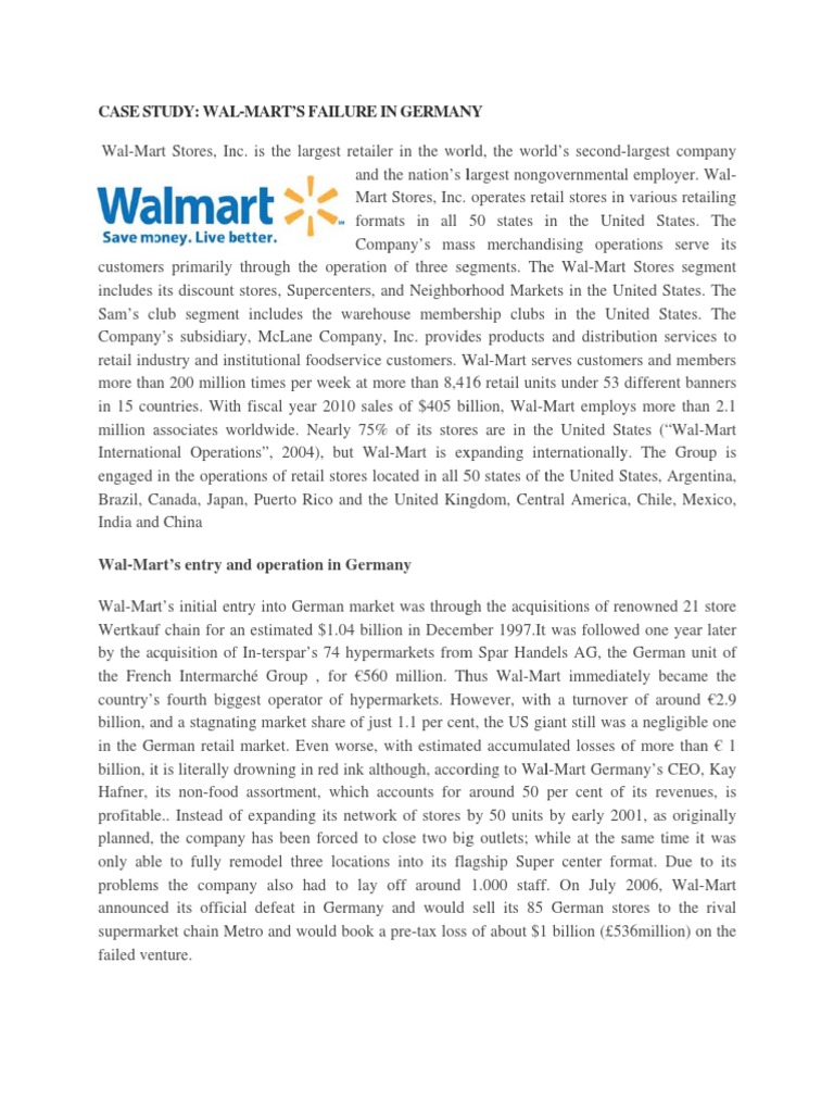 Case Study - Wal-Mart Failure in Germany | PDF | Walmart | Retail