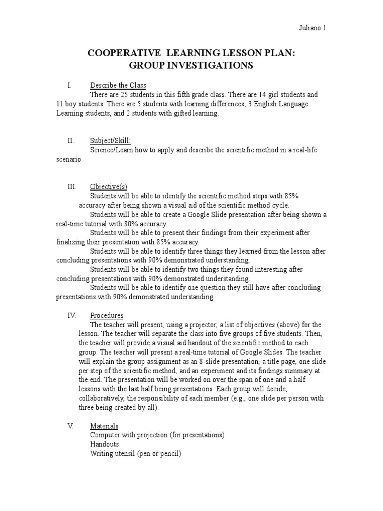 Cooperative Learning Lesson Plan | PDF | Lesson Plan | Scientific Method