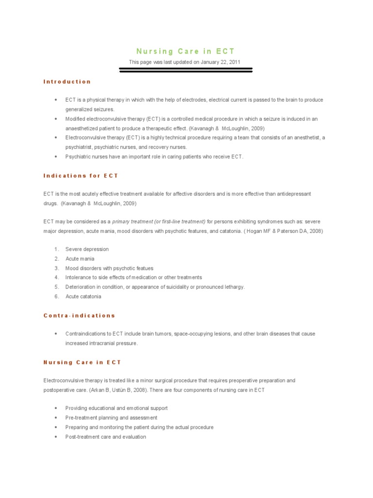Nursing Care in ECT | PDF | Electroconvulsive Therapy | Major ...