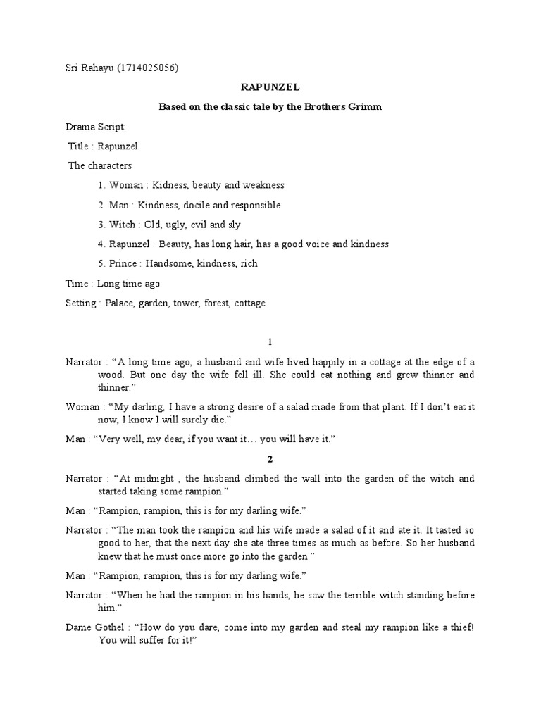 Rapunzel Based On The Classic Tale by The Brothers Grimm | PDF ...