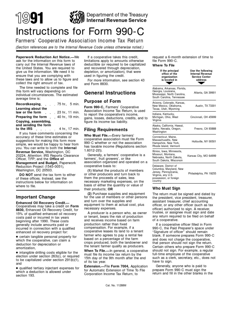 Instructions For Form 990-C: Internal Revenue Service | PDF | Tax ...