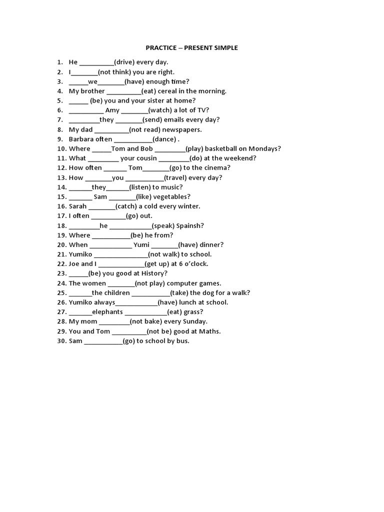 Present Simple Exercises | PDF