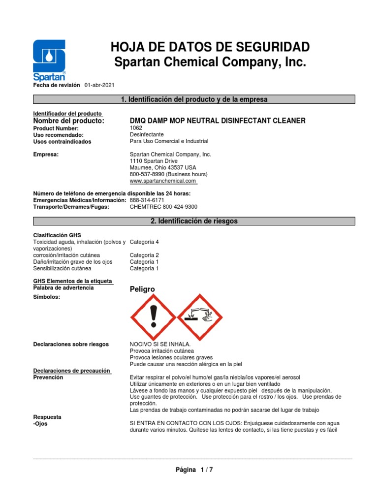 Hoja de Seguridad de Desinfectante Virucida | PDF | Agua | Alcohol