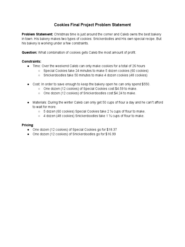 Caleb Bates - Cookies Final Project Problem Statement | PDF