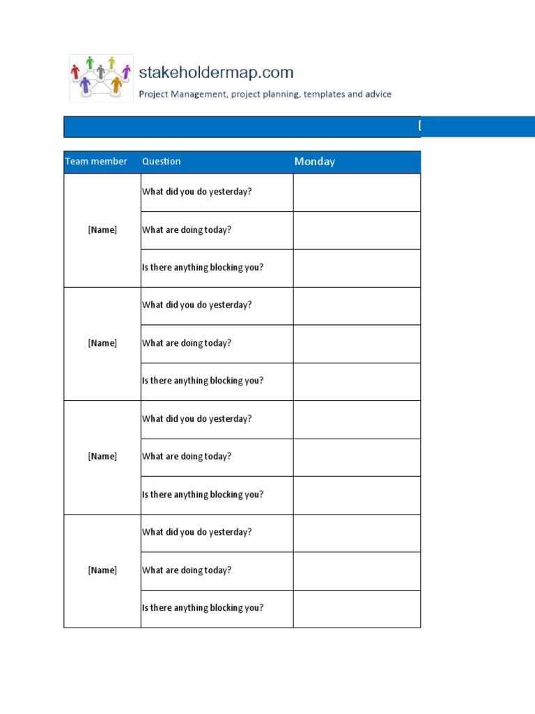 Daily Scrum Meeting Template | PDF | Project Management | Projects