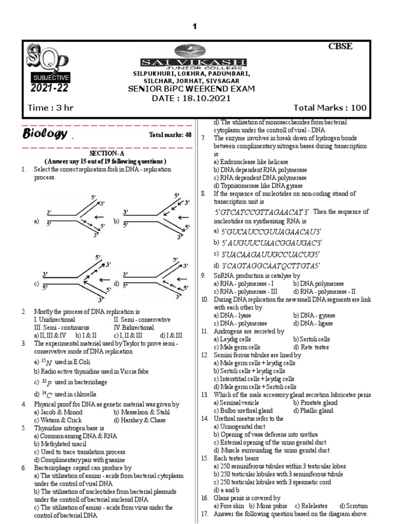 +2 (Cbse) Bipc 18.10.21 | PDF | Dna | Electric Field