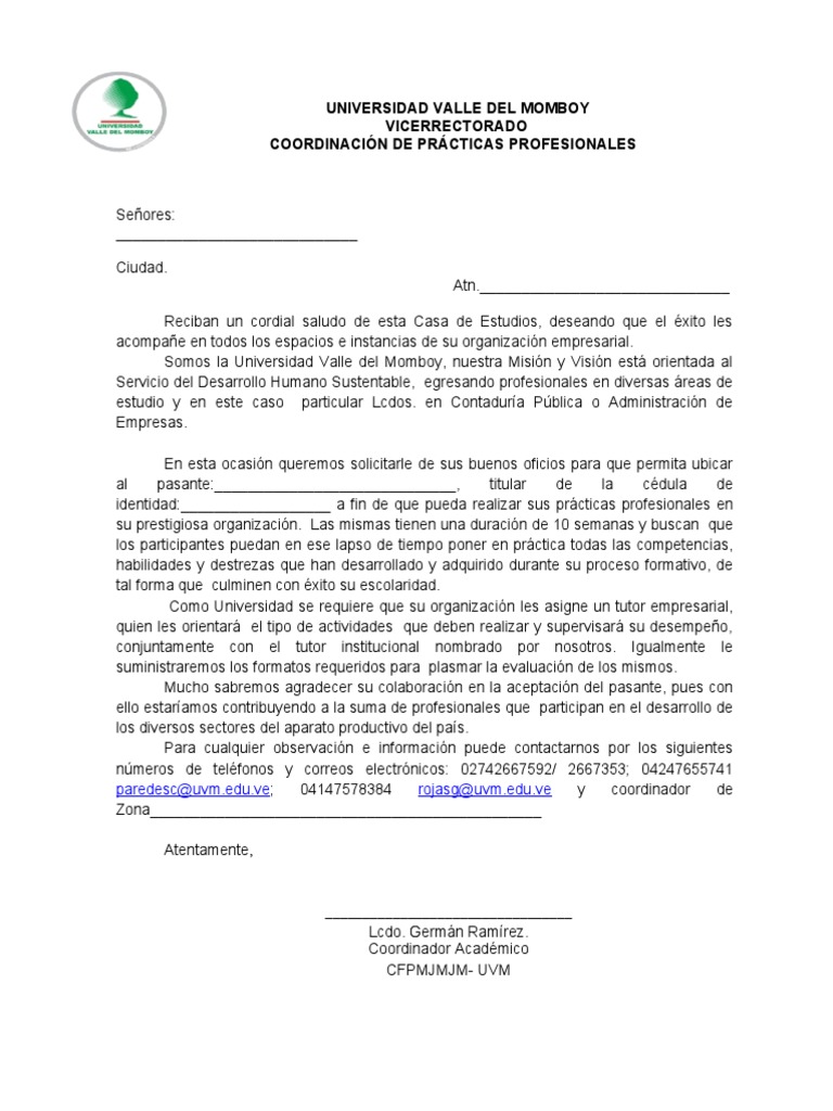 Carta Pasantías UVM | PDF