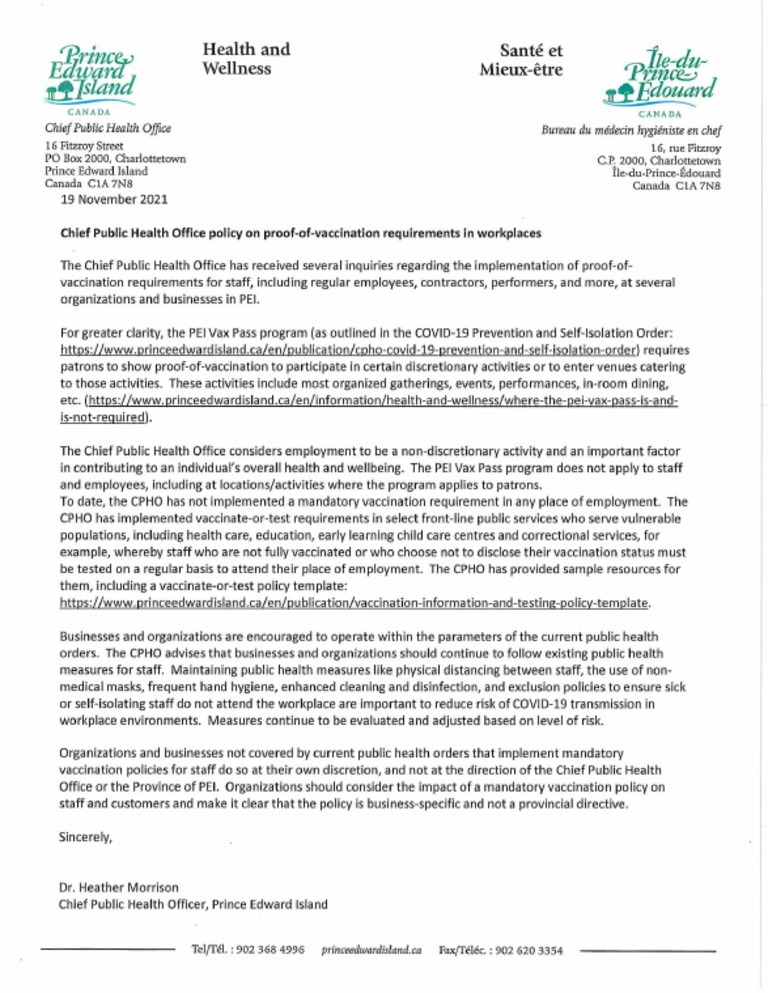 Workplace Letter CPHO | PDF