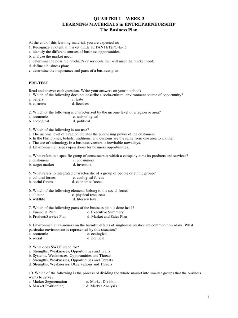Entrep-Week 3-5 | Download Free PDF | Entrepreneurship | Swot Analysis