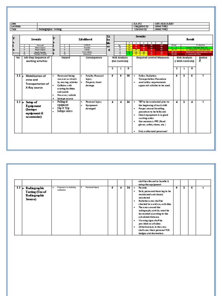 Radiographic Testing Risk Assessment | PDF | Safety | Radiation
