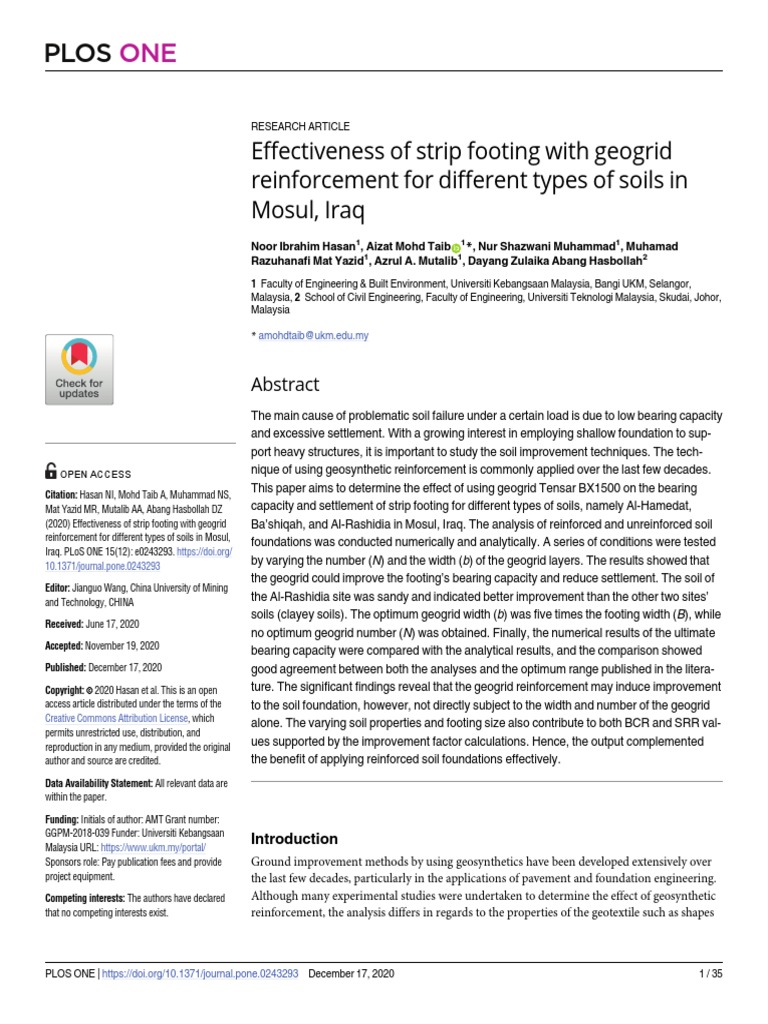 Effectiveness of Strip Footing With Geogrid Reinforcement For Different ...