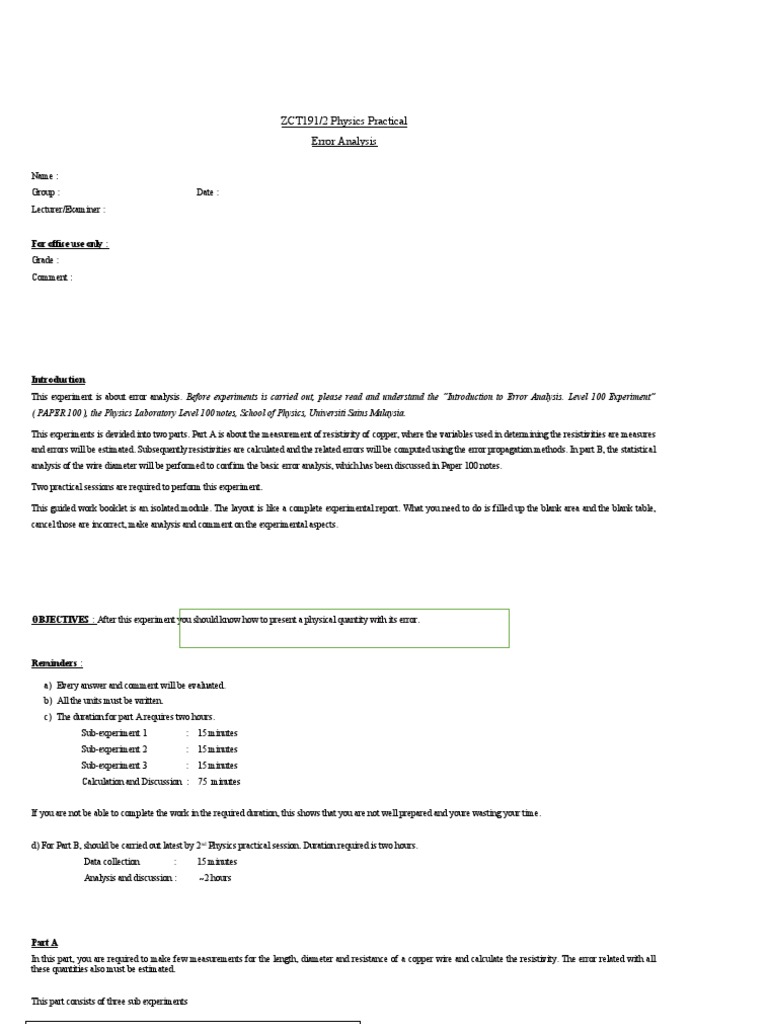 ZCT191 Lab Report Error Analysis | PDF | Standard Deviation | Histogram