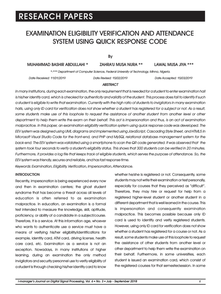 QR Code System for Exam Eligibility Verification | PDF | Qr Code | Barcode