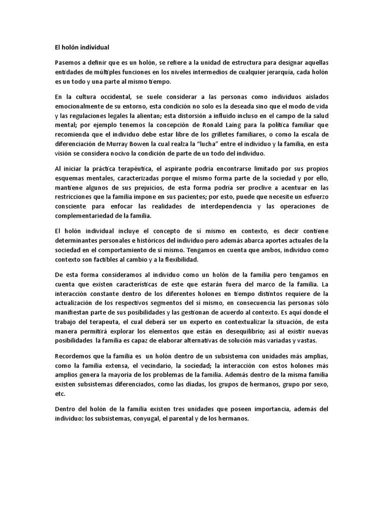 Holón Individual y su Contexto Familiar | PDF | Familia | Sociedad