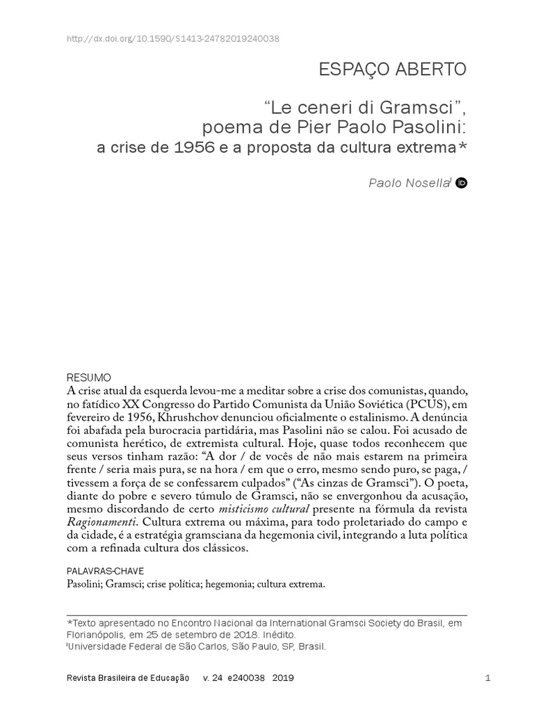 Le Ceneri Di Gramsci Poema de Pier Paolo Pasolini | PDF | Antonio Gramsci