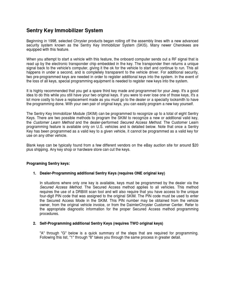 Sentry Key Immobilizer System | PDF | Electronics | Computing