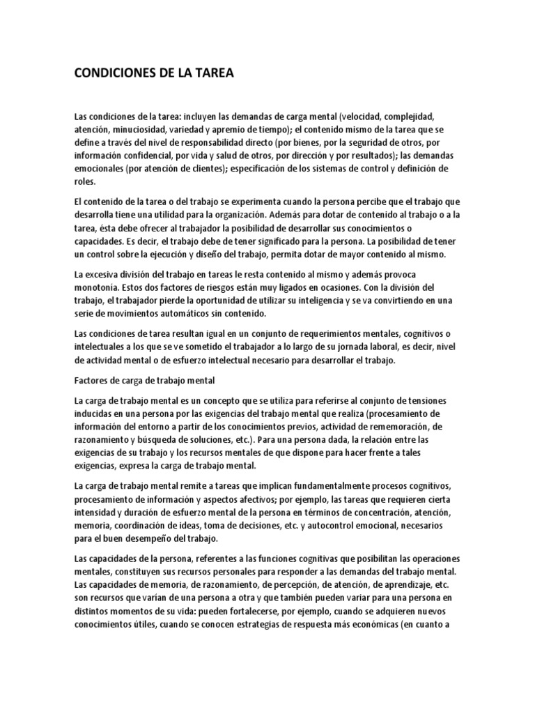 Condiciones de La Tarea | PDF | Atención | Mente