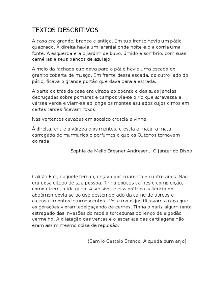 Exemplos de Textos Descritivos e Dissertativos | PDF