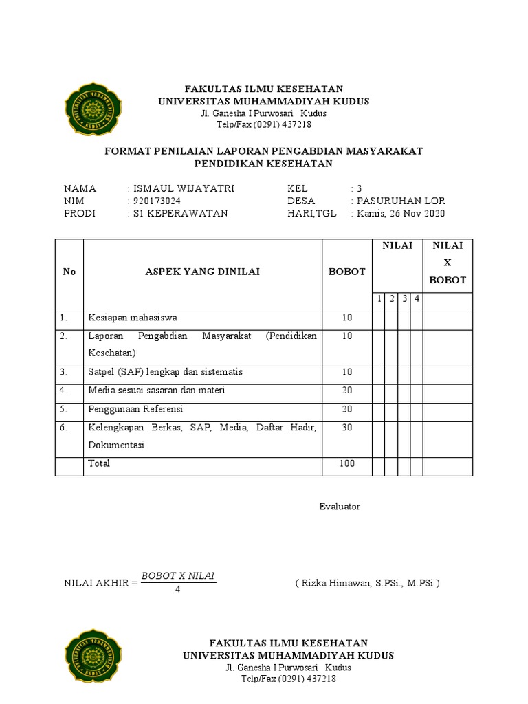 Format Penilaian Laporan Pengabdian Masyarakat | PDF