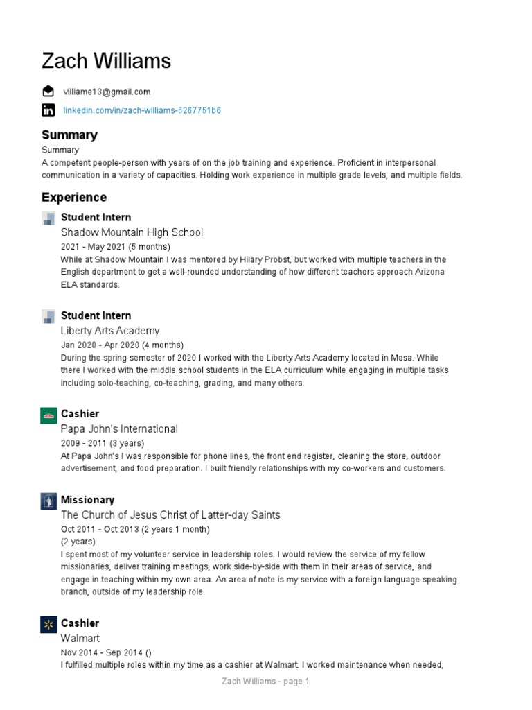 Teacher-Resume-Zach-Williams 1 | PDF | Teachers | Communication