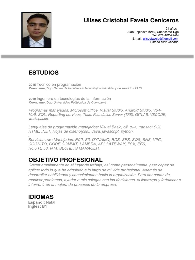 CV Ulises Favela Actualizado | PDF | Servicios web de Amazon | SQL