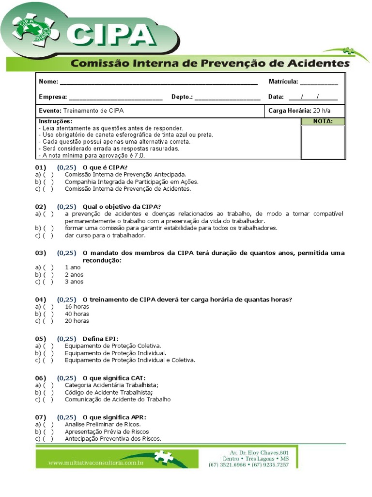 Avaliação Teórica - Cipa | PDF