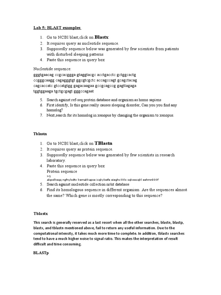 Blastx: Lab 5 BLAST Examples | PDF