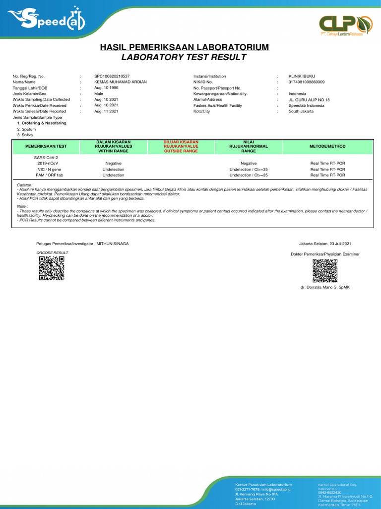 Hasil Pemeriksaan Laboratorium: Laboratory Test Result | PDF | Biology ...