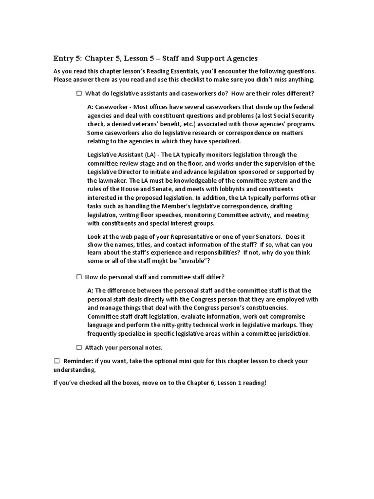 Entry 5: Chapter 5, Lesson 5 - Staff and Support Agencies | PDF ...