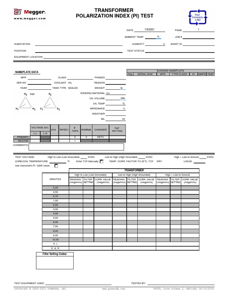 Transformer Polarization Index (Pi) Test: Nameplate Data | PDF ...