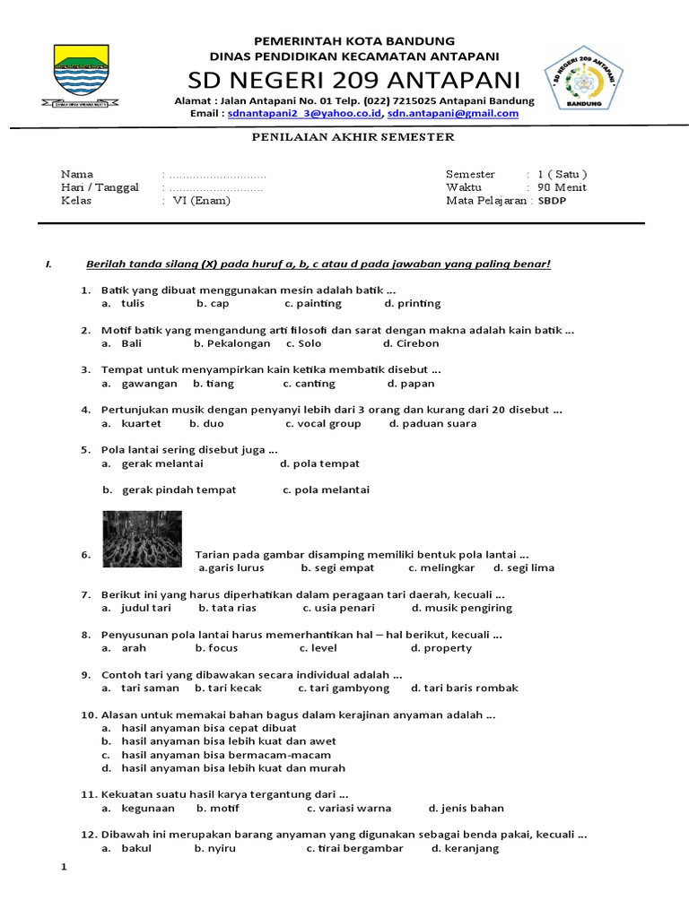 Soal Pas SBDP Kelas 6 | PDF